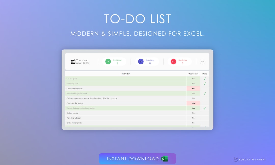 Excel To-do List Template | Daily Task Manager | Project Manager ...