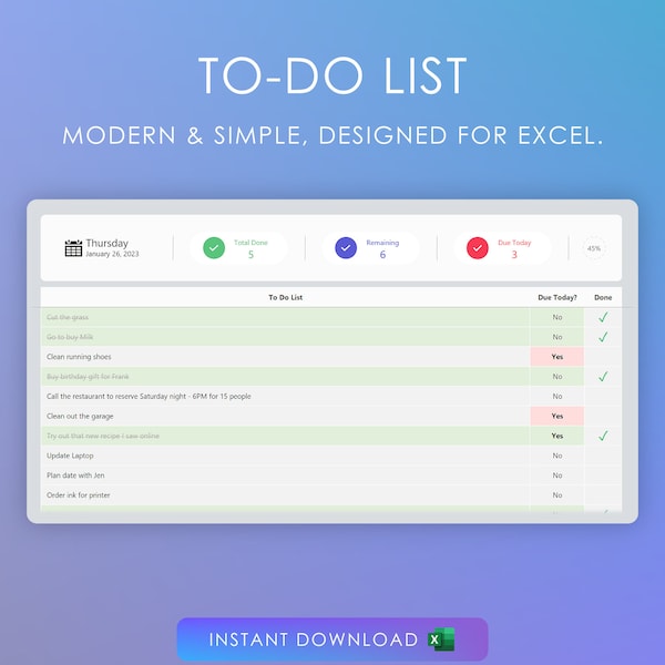 To Do List Excel - Etsy