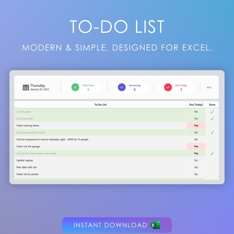 To Do List Excel - Etsy