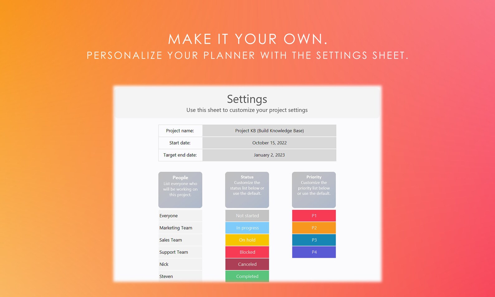 Employee Project Task Planner Tracker for Google Sheets | Project ...