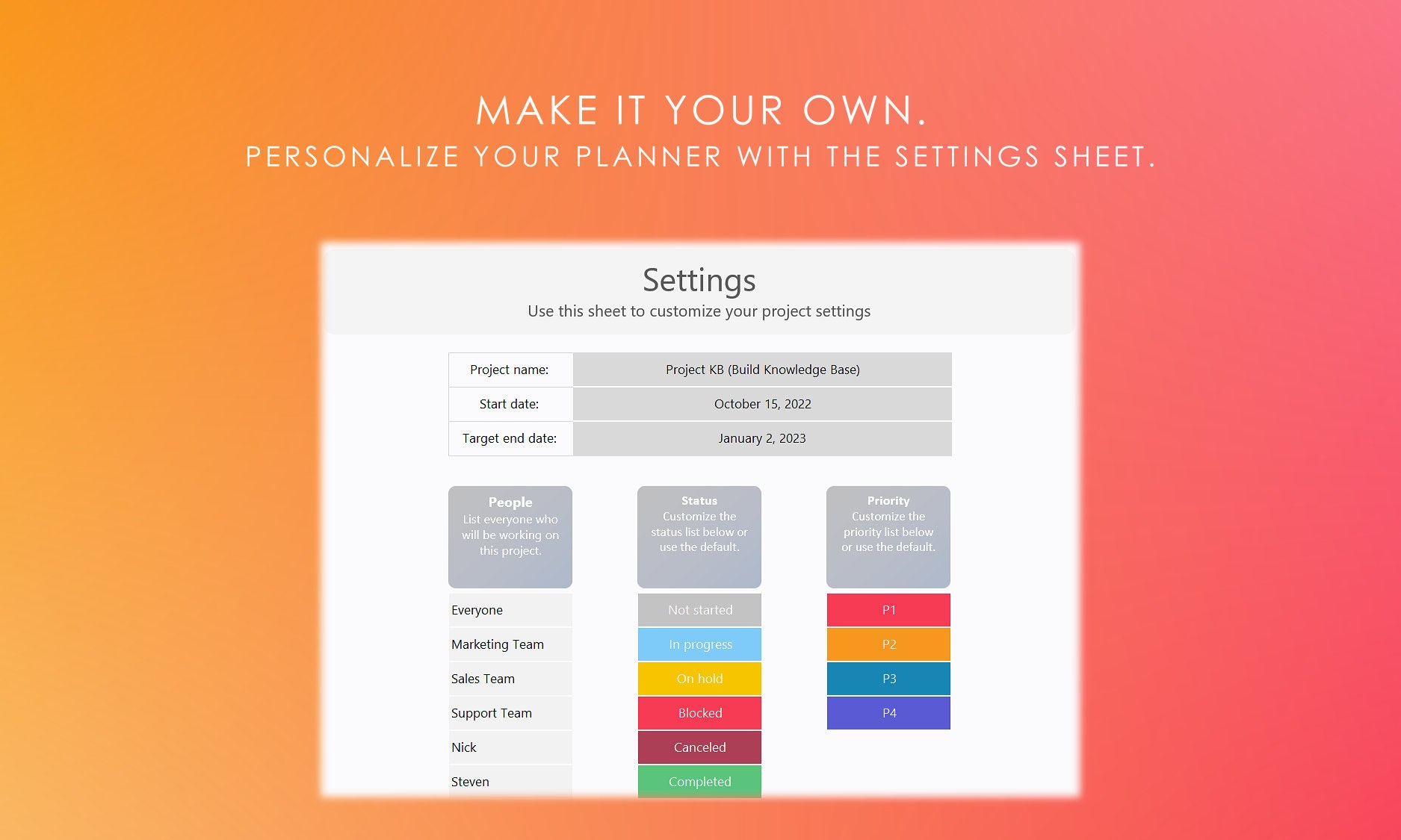 Employee Project Task Planner Tracker for Google Sheets Project Manager ...