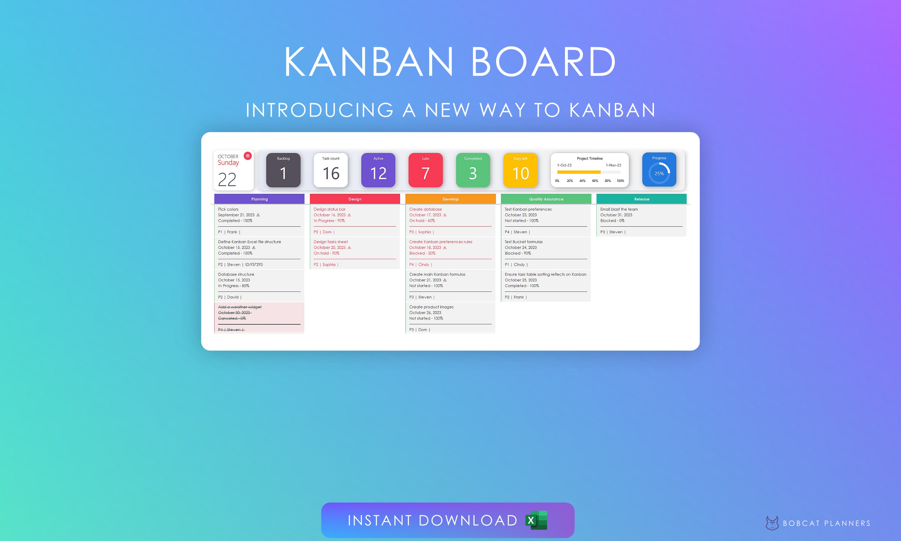 Kanban Board Spreadsheet Task Tracker Excel Project Management Planner ...
