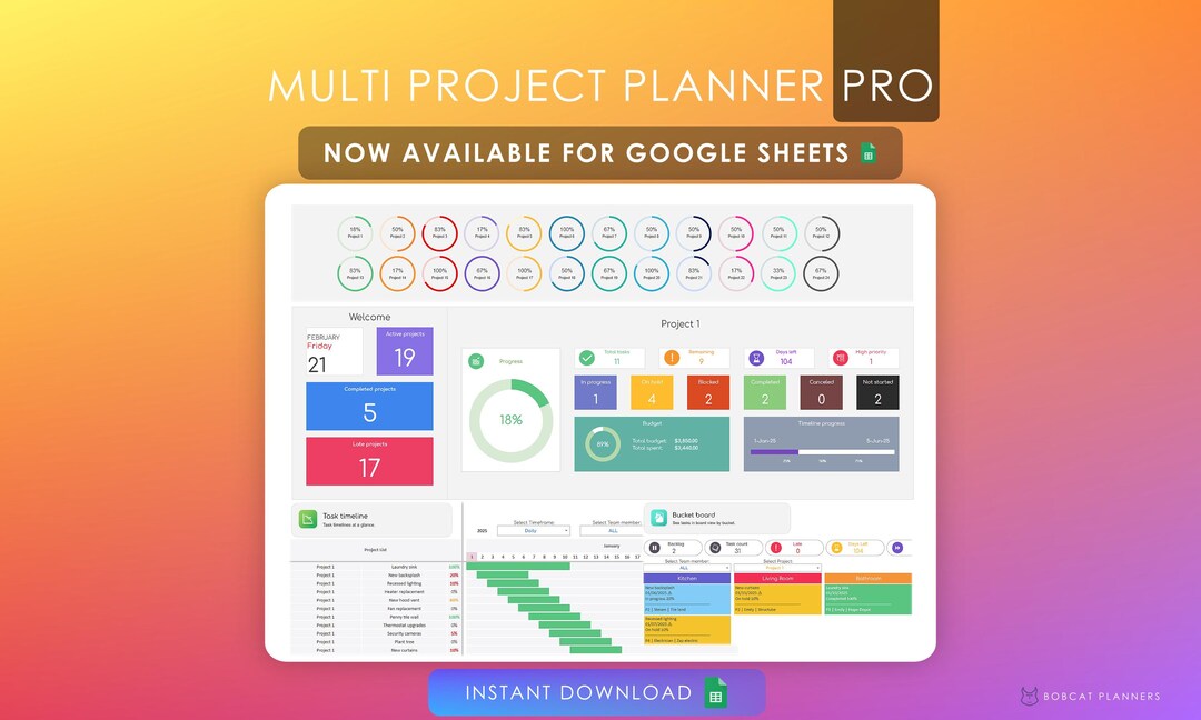 Multi Project Planner Pro | Google Sheets Project Management Template With Gantt Charts, Kanban ...
