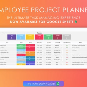 Employee Project Task Planner Tracker for Google Sheets - Etsy