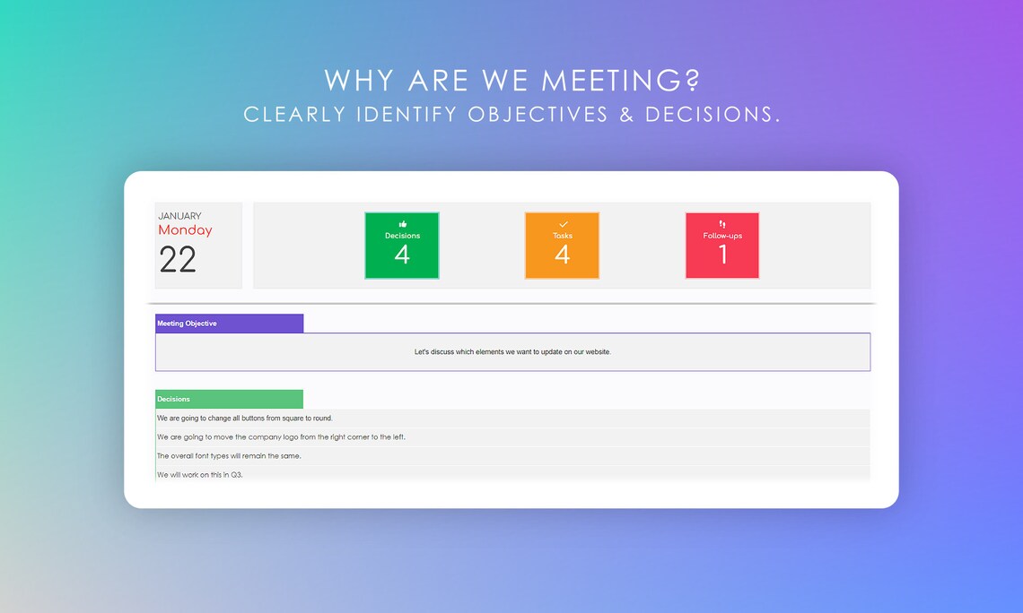 Meeting Minutes Planner | Google Sheets Template | Action Items ...