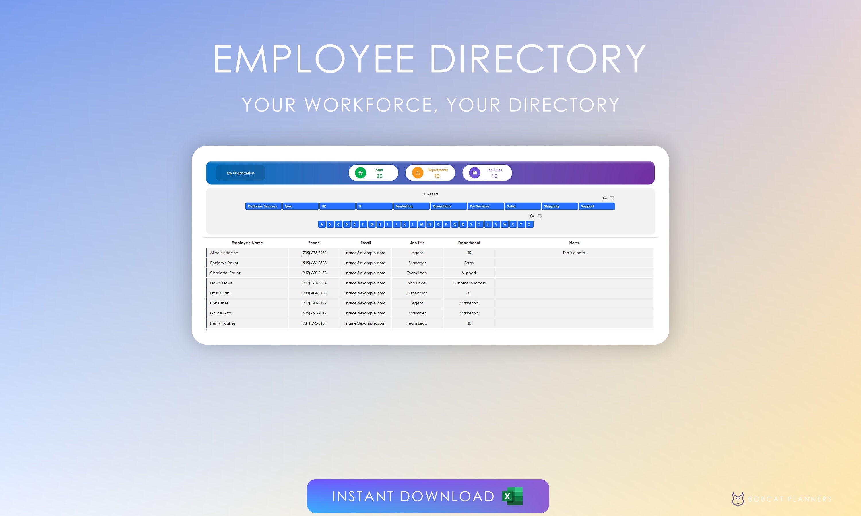 Employee Directory for Excel | Filter by Department or Name With Just a ...