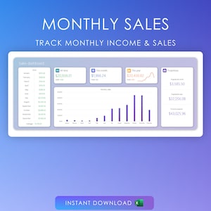 Monthly Sales & Income Tracker for Excel | Log Total Monthly Earnings ...