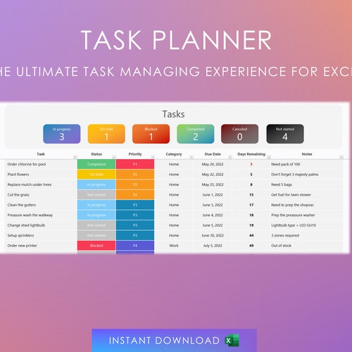 Task Planner Spreadsheet Project Manager Prioritize - Etsy