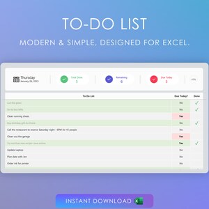 Excel To-do List Template Daily Task Manager Project - Etsy