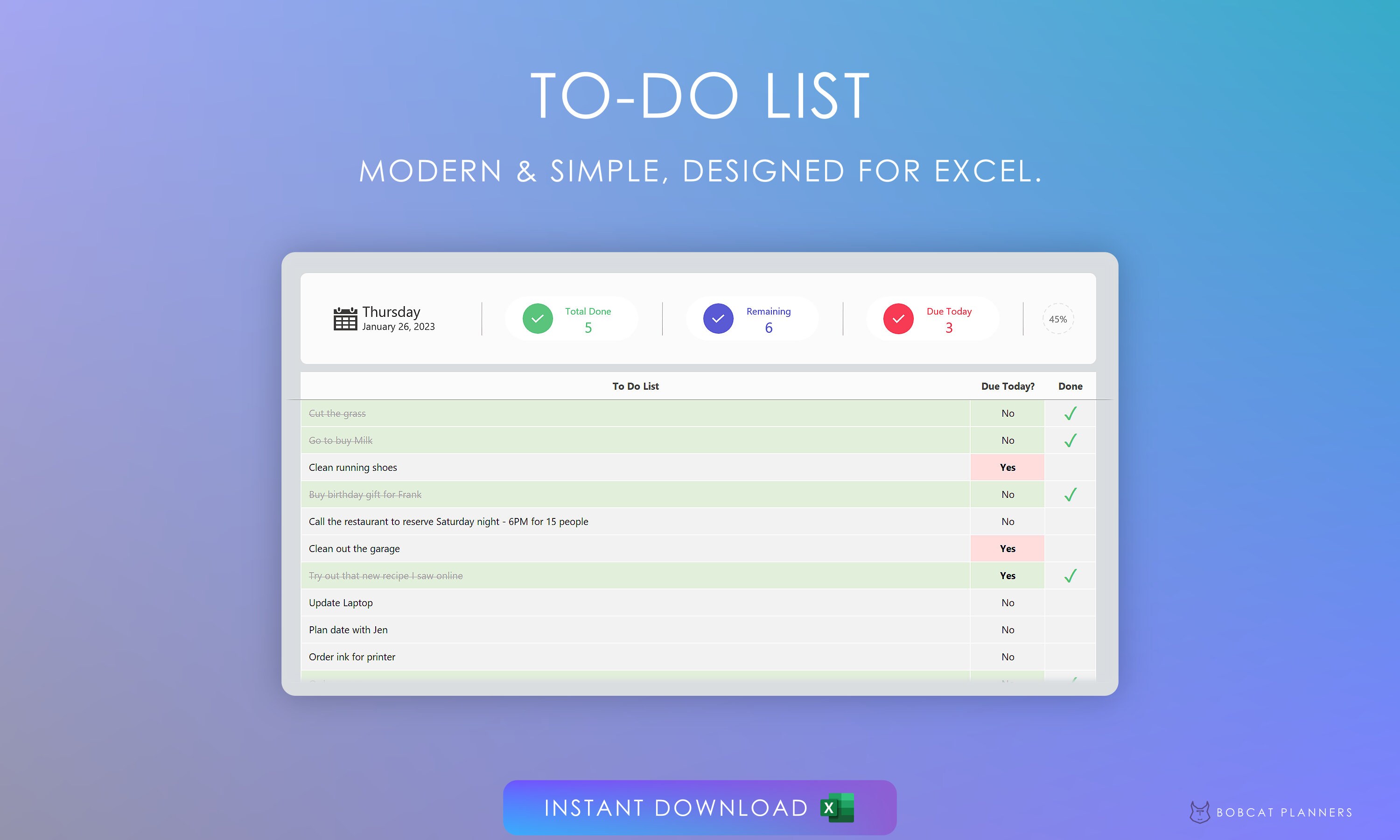 Excel To-do List Template Daily Task Manager Project - Etsy