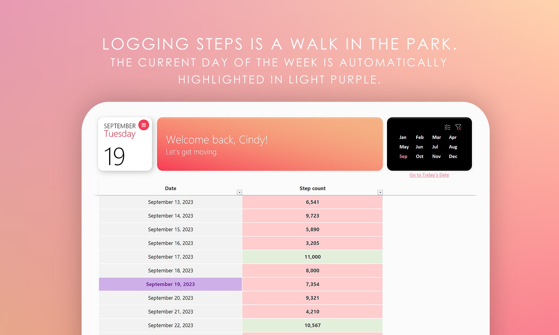 Step Tracker for Excel Easily Track Your Daily Steps and View Your ...