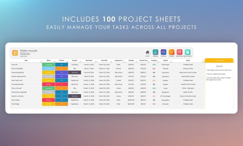 Multi Project Planner 100 Pro Management Dashboard | Excel Gantt ...