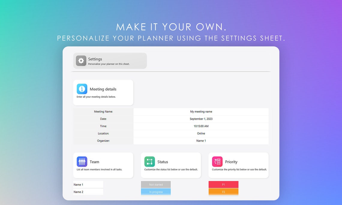 Meeting Minutes Planner Google Sheets Template Action Items Agenda ...