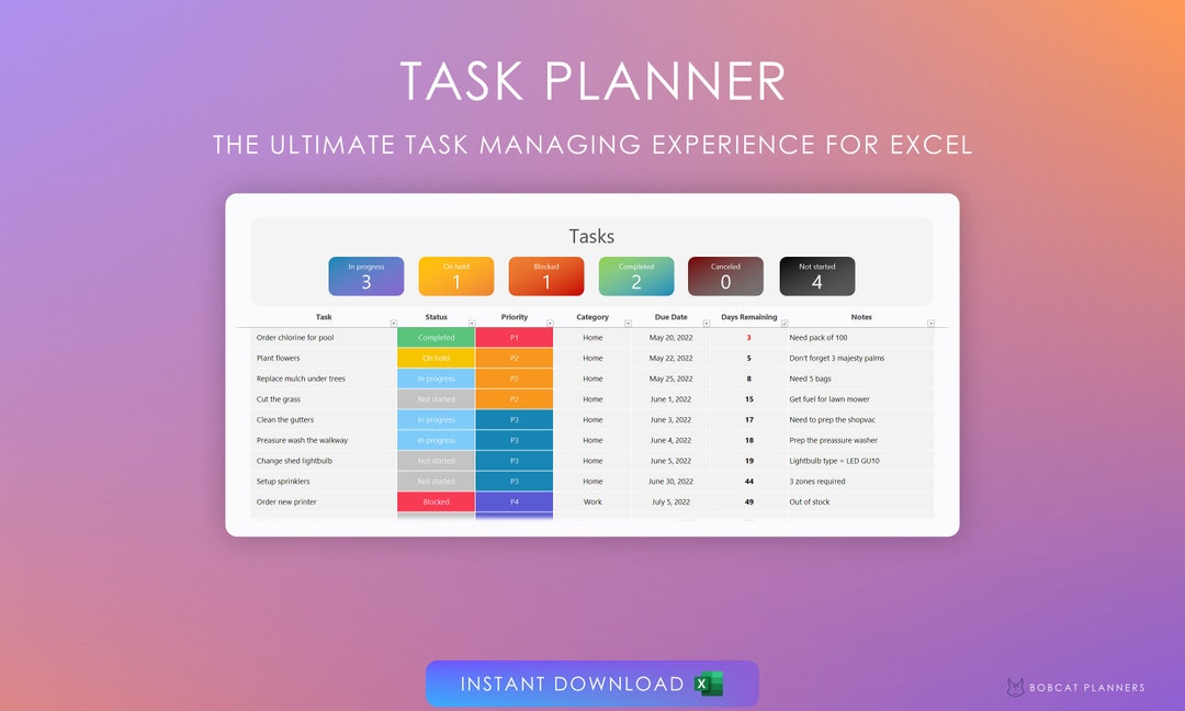 Task Planner Spreadsheet Project Manager Prioritize - Etsy