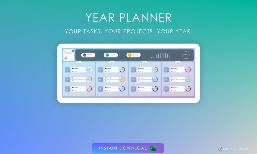 Year Planner for Tasks & Projects With Management Dashboard | Excel ...