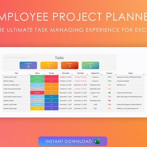 Employee Project Task Planner Spreadsheet Project Manager - Etsy