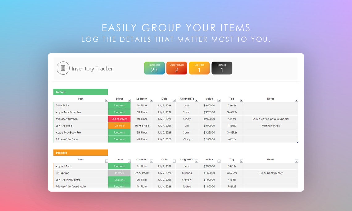 Inventory Tracker Management Dashboard Excel Template Inventory Manager ...