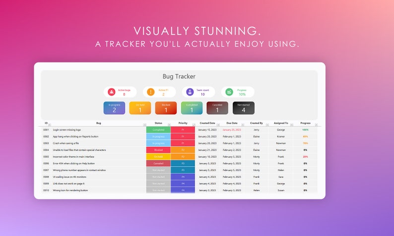Bug Tracker Spreadsheet Excel Template for Issue Tracking - Etsy