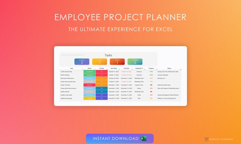 Employee Project Task Planner Spreadsheet | Project Manager ...