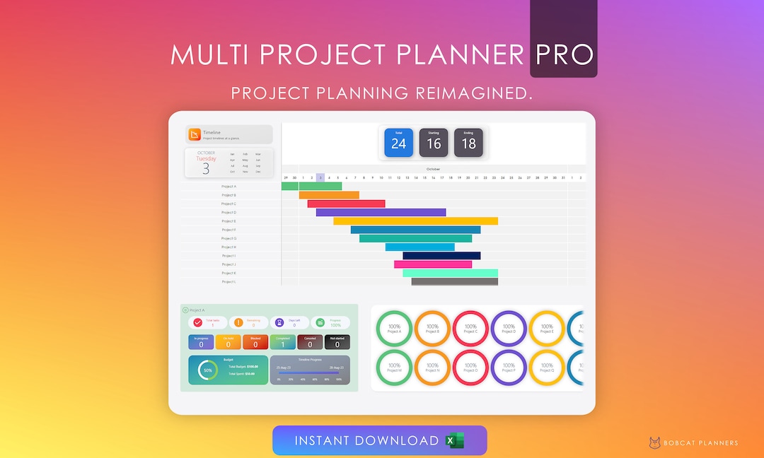 Multi Project Planner Pro Management Dashboard | Excel Gantt Timeline ...