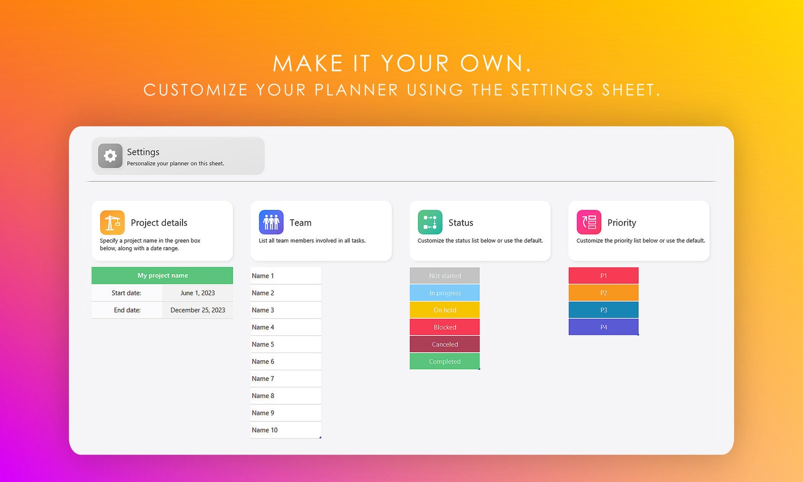 Project Planner With New Widget Management Dashboard Excel - Etsy Canada