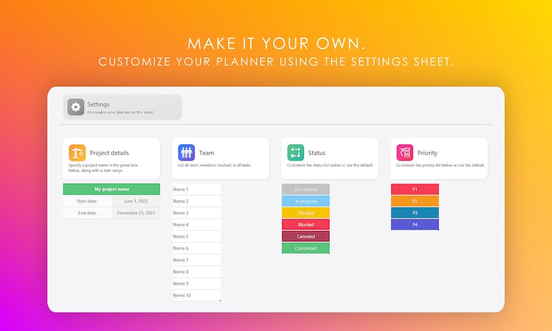 Project Planner With New Widget Management Dashboard Excel - Etsy Canada