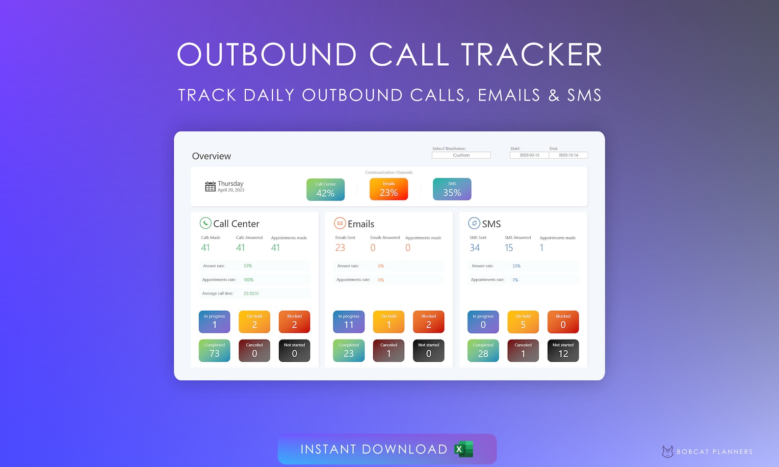 Outbound Call Tracker Spreadsheet Excel Template - Outreach - Track ...