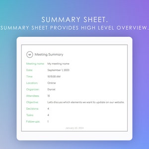 Meeting Minutes Planner | Google Sheets Template | Action Items ...