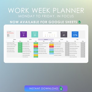 Modern Work Week Task Planner Google Sheets | Mon-fri | Task & Project ...
