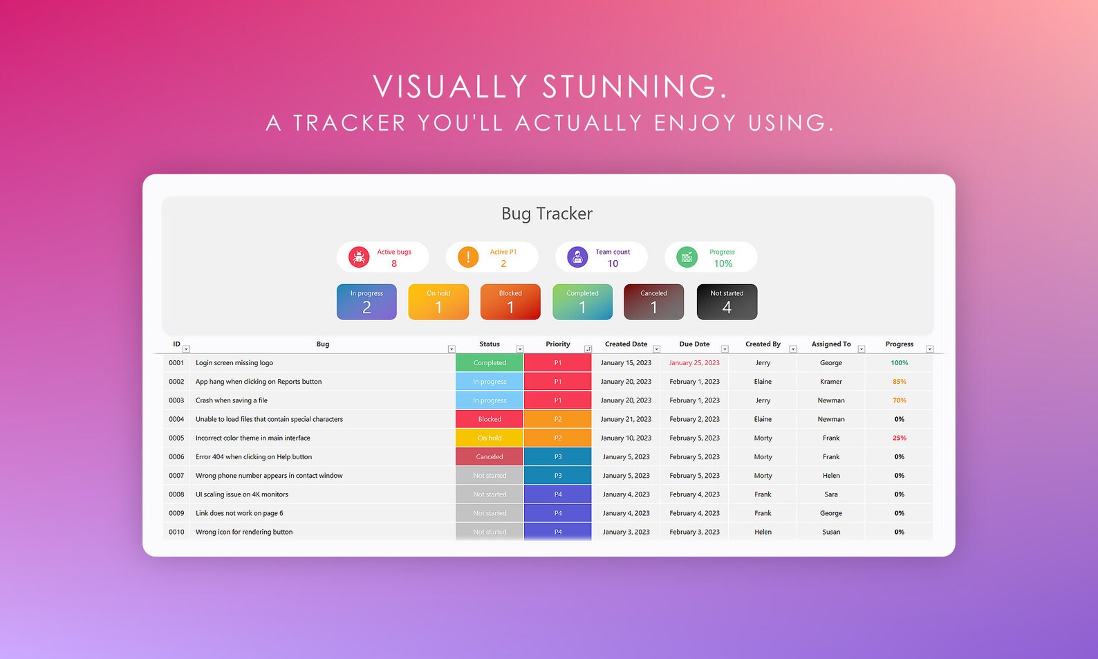 Bug Tracker Spreadsheet - Excel Template for Issue Tracking - Project ...