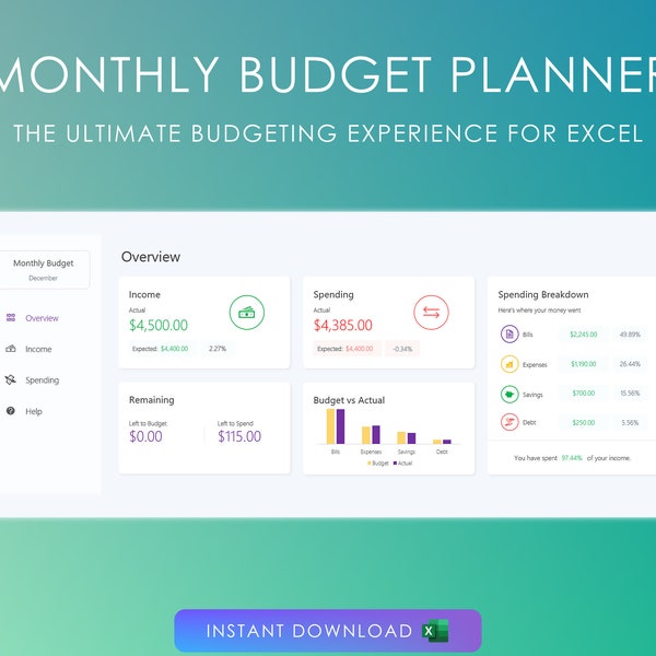 Monthly Budget Spreadsheet Excel Dashboard - Etsy