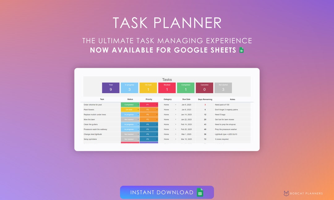 Task Planner Google Sheets | Project Management | Prioritize | Organize ...