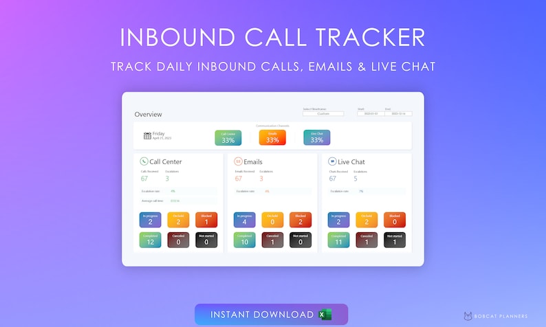 Inbound Call Tracker Spreadsheet Excel Template - Call Center - Track Your Calls, Emails & SMS ...