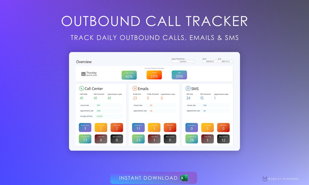 Outbound Call Tracker Spreadsheet Excel Template Outreach - Etsy