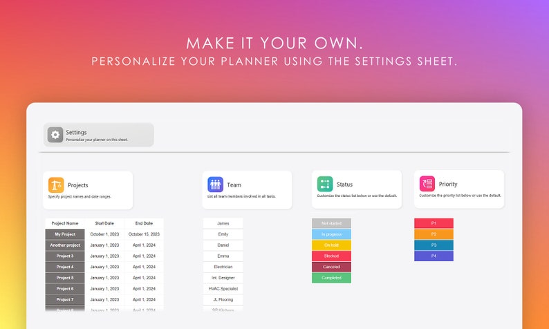 Multi Project Planner Google Sheets | Management Dashboard | Task ...