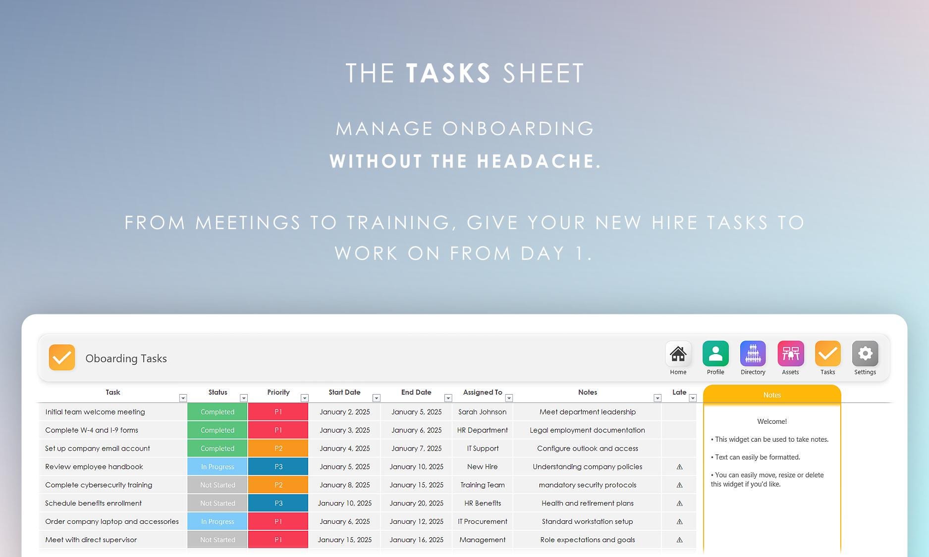New Hire Employee Onboarding Planner | Manager-friendly Tasks, Assets ...