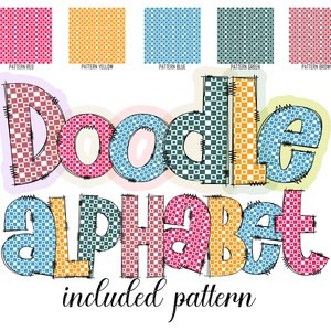 5 Pack Gingham Doodle Alphabet Letters PNG, Uppercase and Lowercase ...