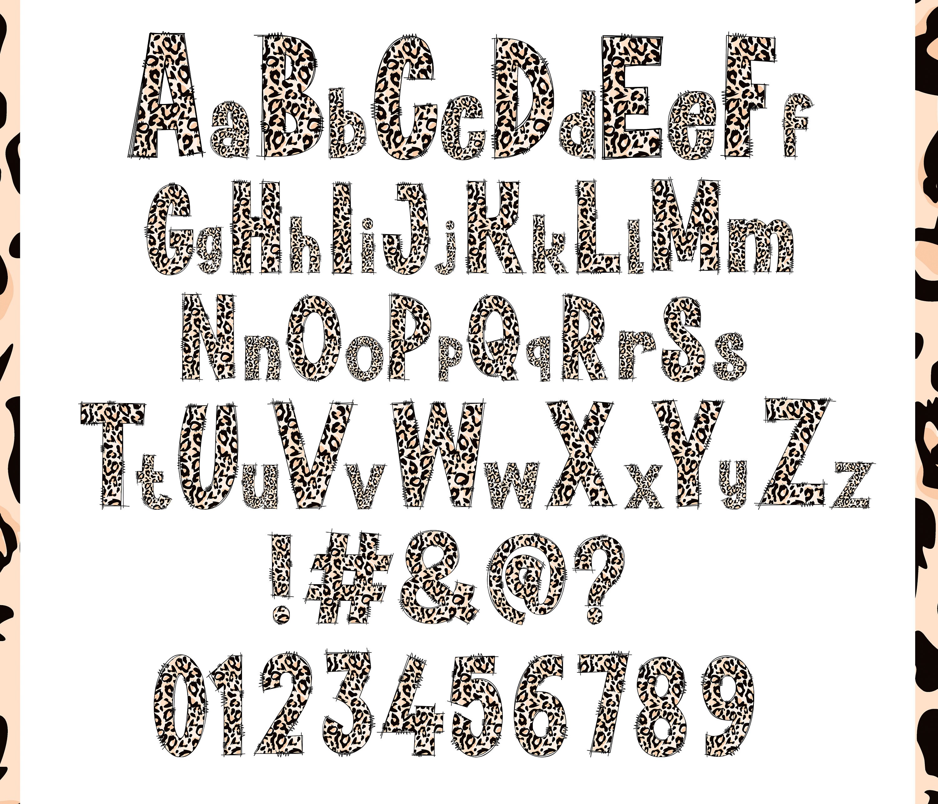 5 Set Leopard Doodle Alphabet PNG Bundle, Leopard Doodle Letters ...
