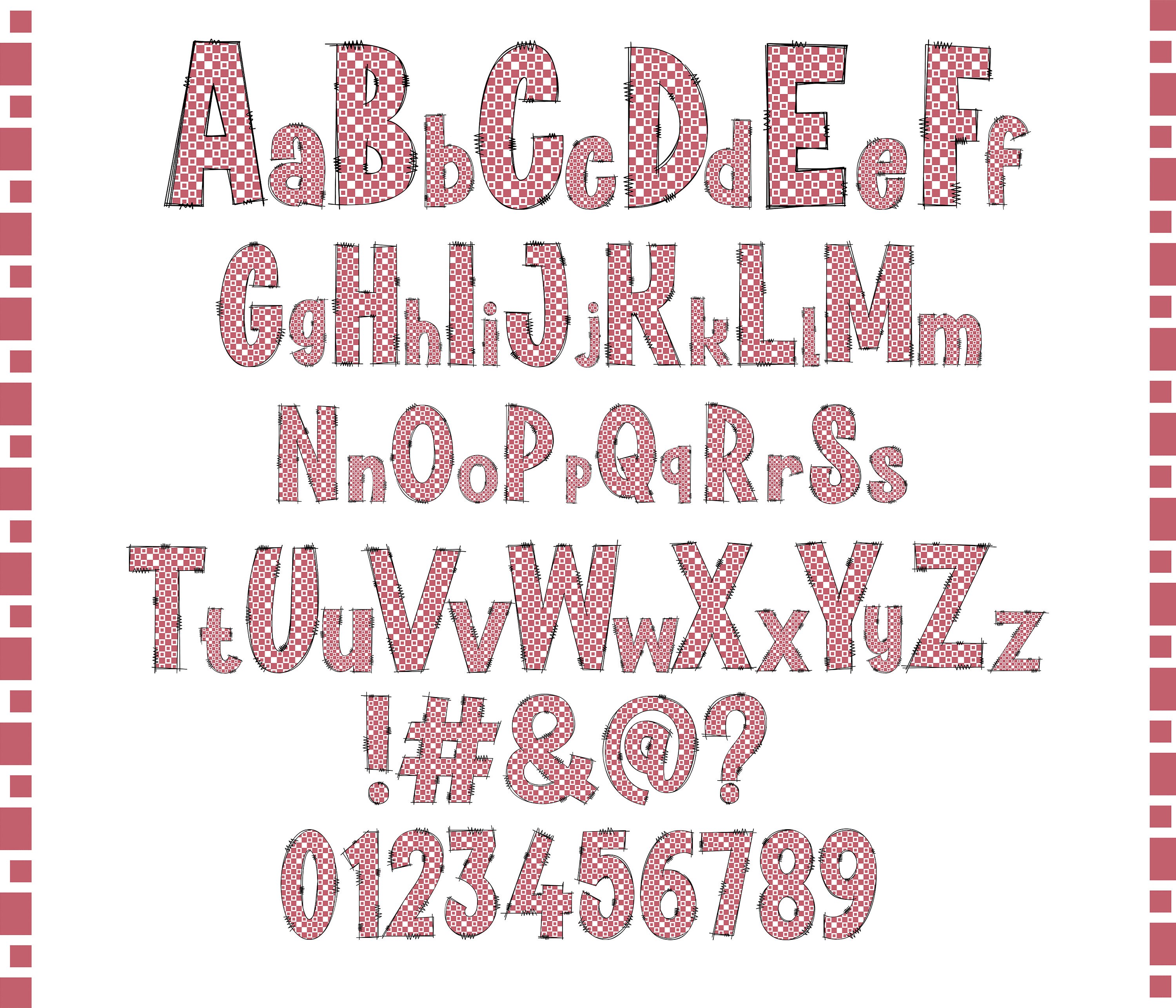 5 Pack Gingham Doodle Alphabet Letters PNG, Uppercase and Lowercase ...