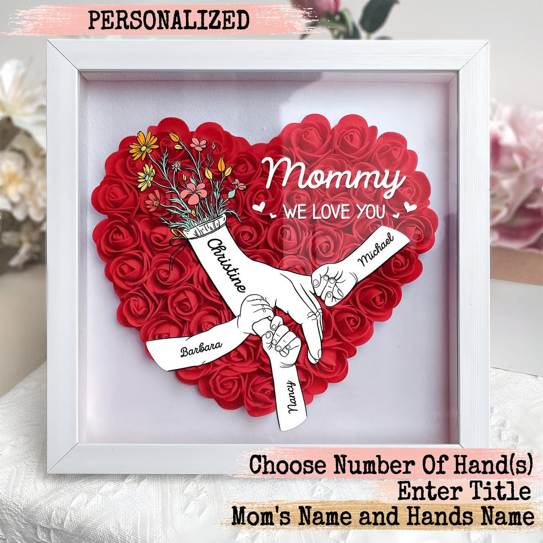 Personalized Flower Handprints Shadow Box for Mom Gift,mom Heart Flower ...