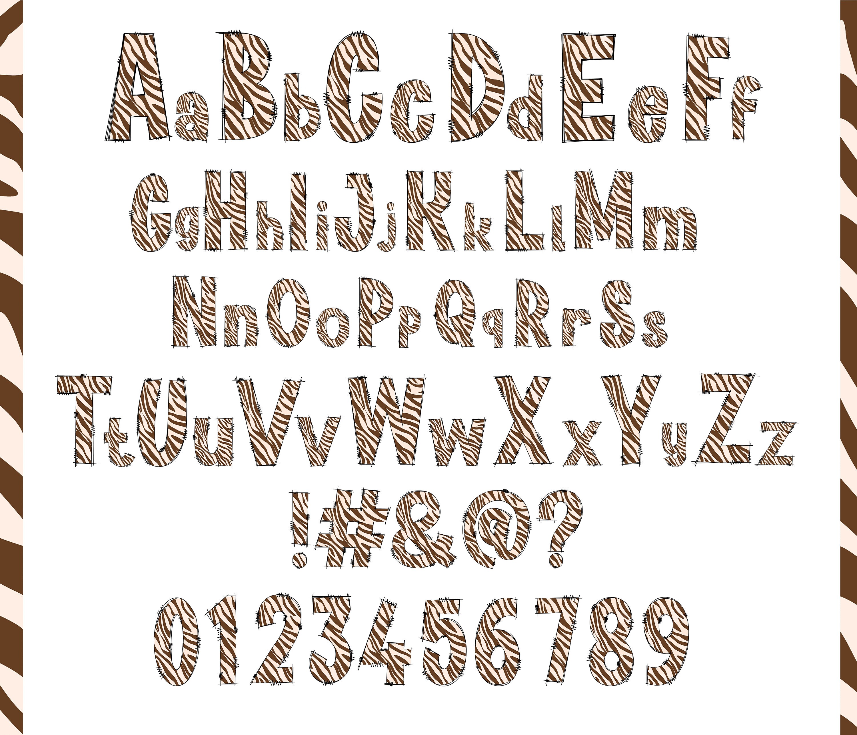 5 Set Leopard Doodle Alphabet PNG Bundle, Leopard Doodle Letters ...