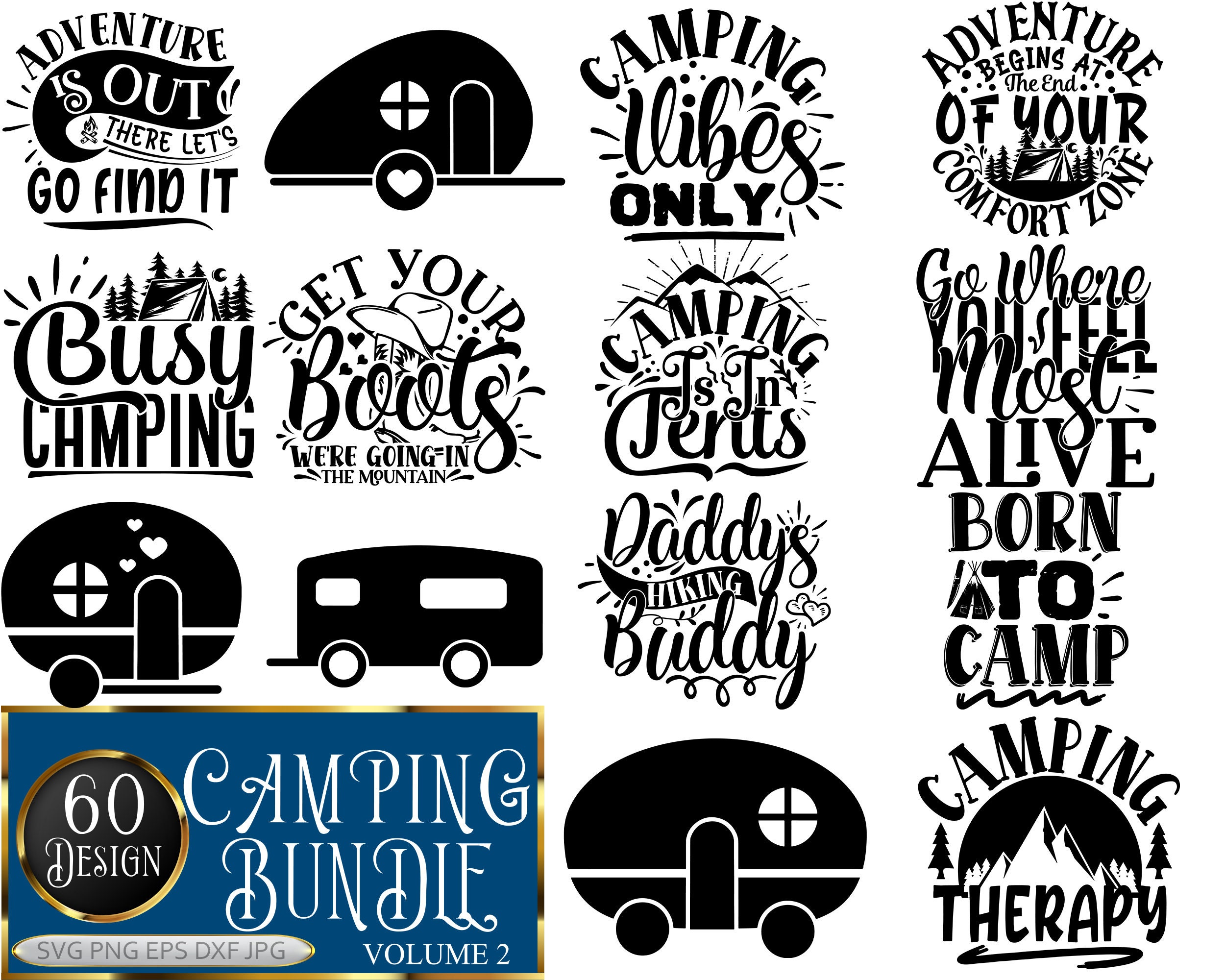60 Camping SVG Bundle, Camper SVG File, Camping Life SVG, Cut File ...