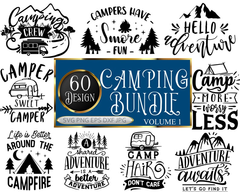 60 Camping SVG Bundle, Camper SVG File, Camping Life SVG, Cut File ...