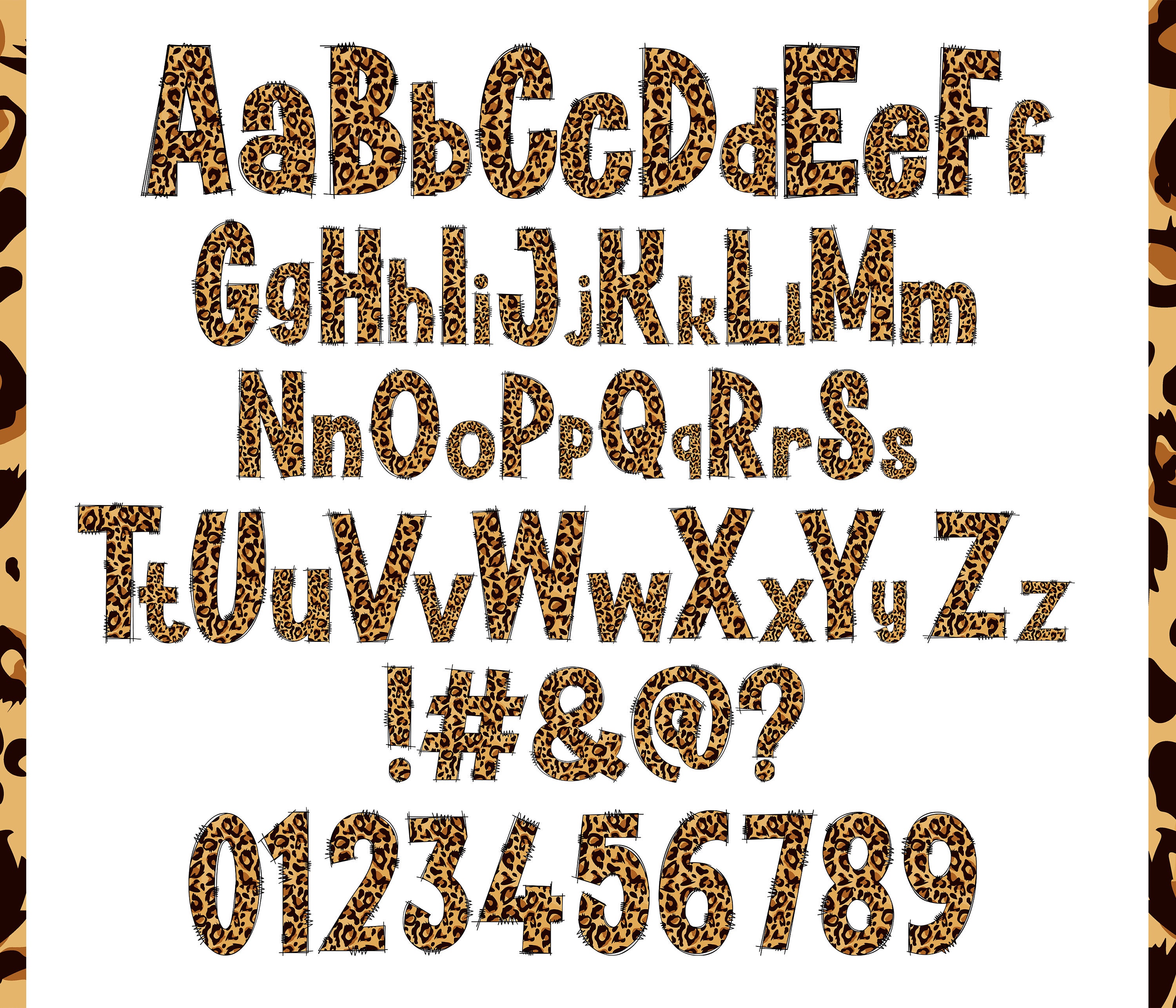 5 Set Leopard Doodle Alphabet PNG Bundle, Leopard Doodle Letters ...