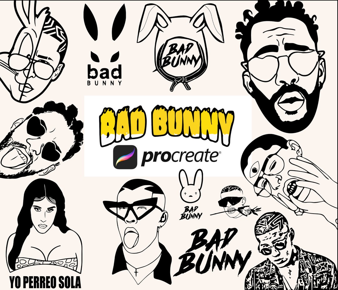 Bad Bunny Procreate Stamps and PNG Files, Yo Perreo Sola Stamps PNG ...