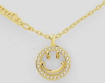 Tiny Diamond Smiley Face Necklace - Etsy