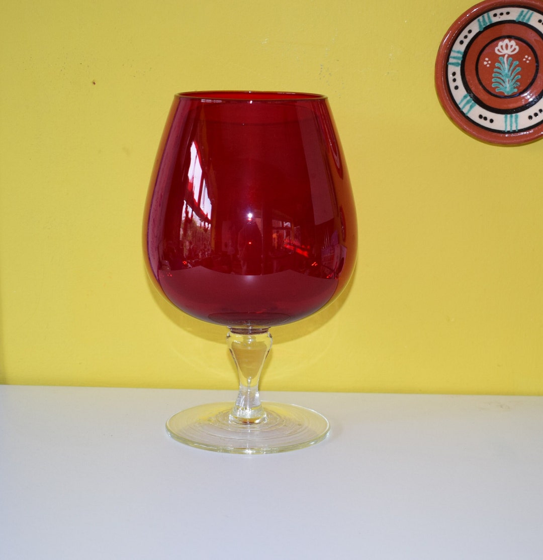 Large Vintage Ruby Red Brandy Glass - Etsy