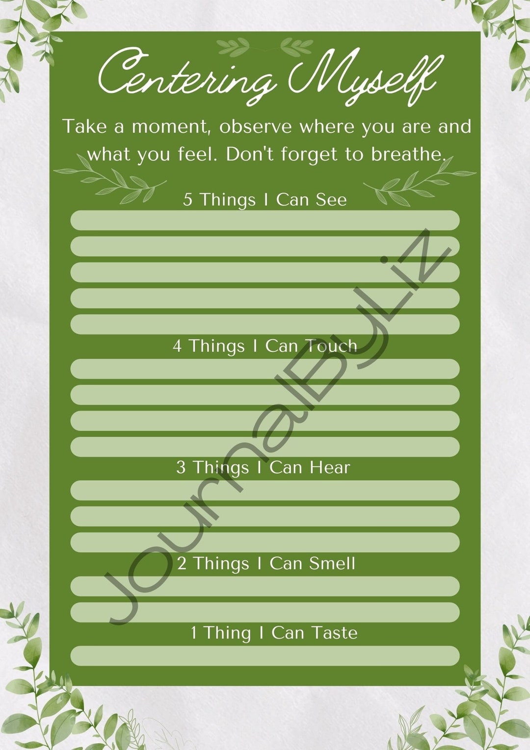 Centering Journal Page; Grounding Exercise Printable - Etsy