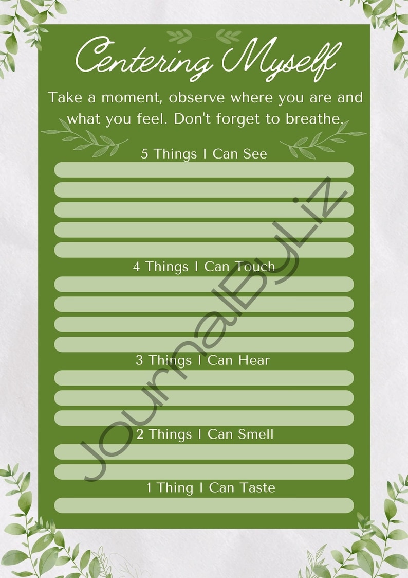 Centering Journal Page; Grounding Exercise Printable - Etsy