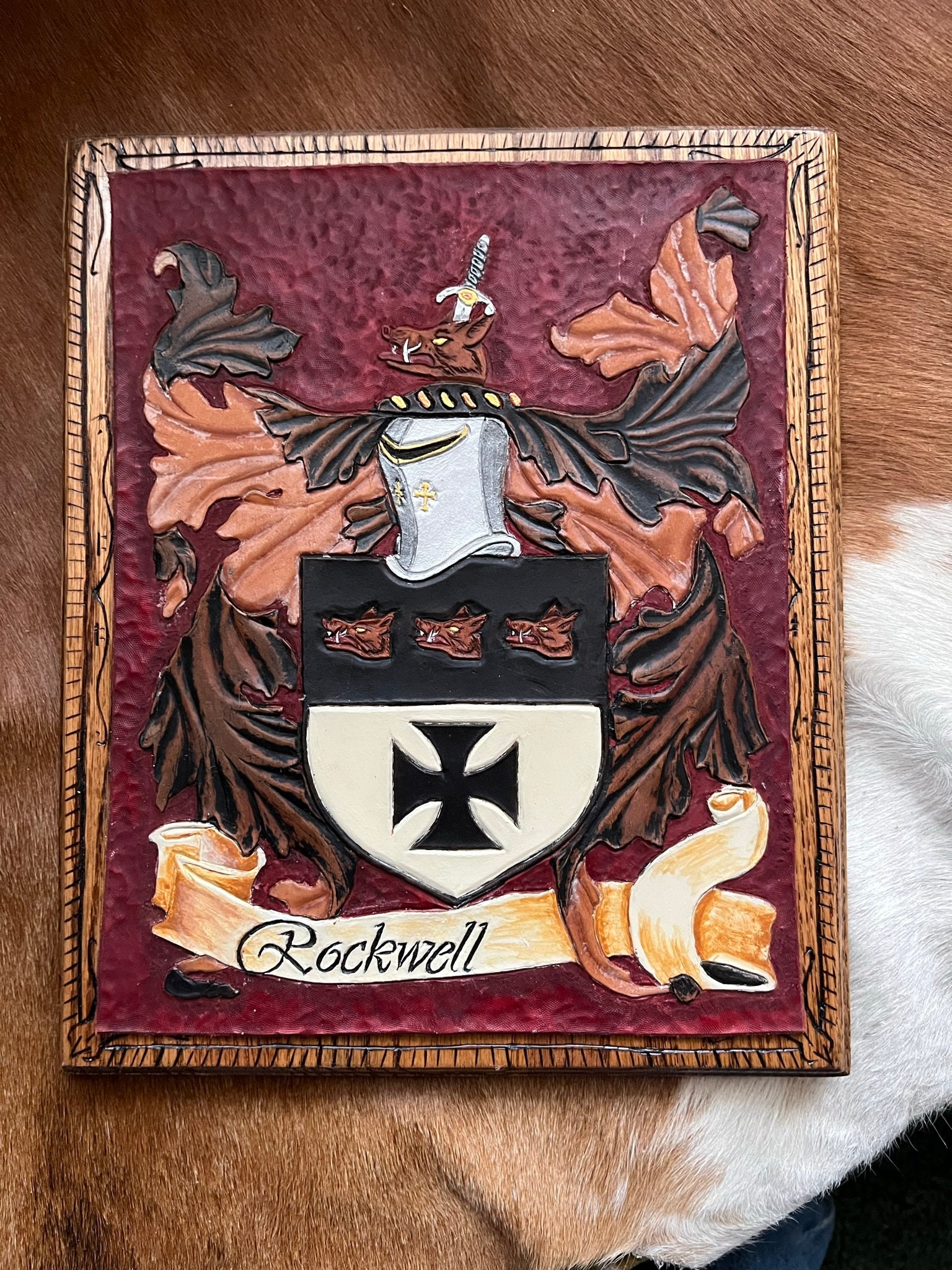 Leather Hand Carved Coat of Arms Family Crest Plaque - Etsy